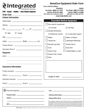 Fillable Online HomeCare Equipment Order Form - Integrated Fax Email ...
