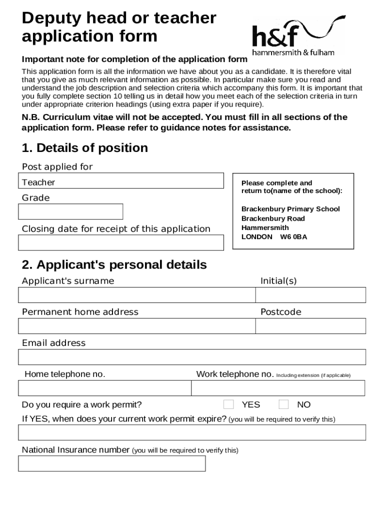 Deputy Head cover letter and applicationTeaching Resources Doc Template ...