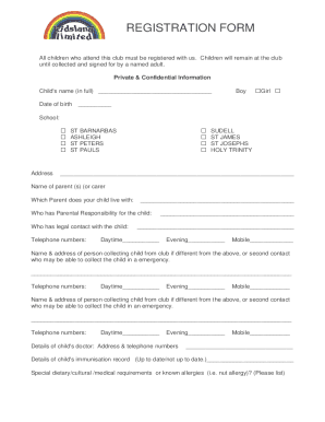 Fillable Online Tick if EYFS child Kids Club Registration Form Fax ...