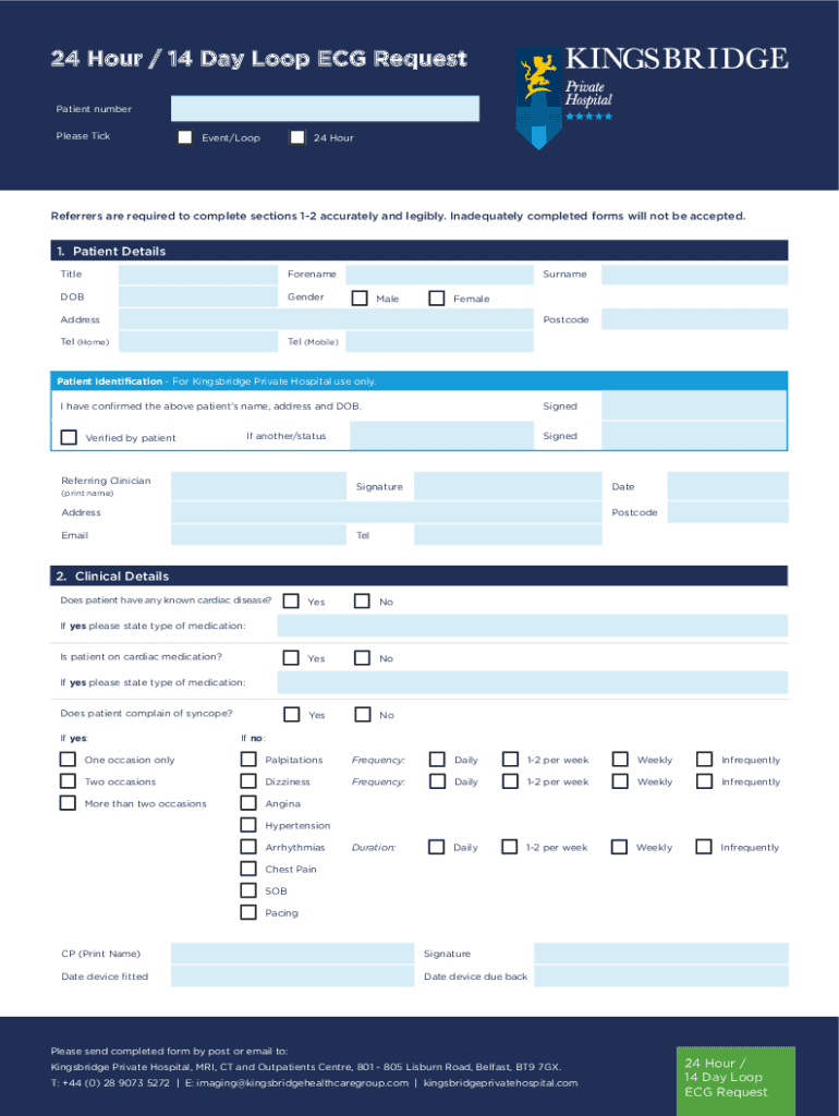 Fillable Online 24 Hour / 14 Day Loop ECG Request - Kingsbridge Private ...