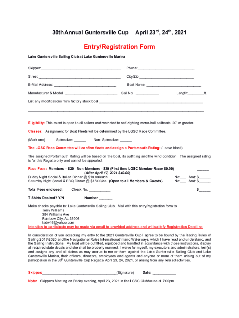 Fillable Online 2021 Guntersville Cup Entry Form Fax Email Print ...