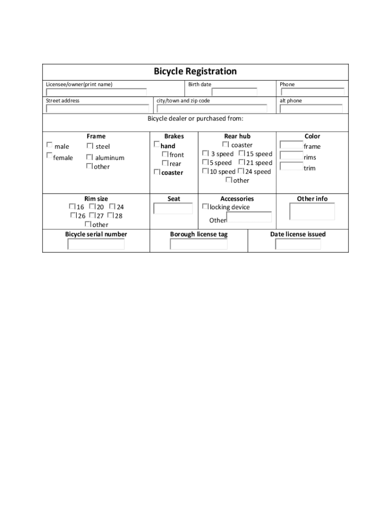 Fillable Online Bicycle Registration form.docm Fax Email Print - pdfFiller