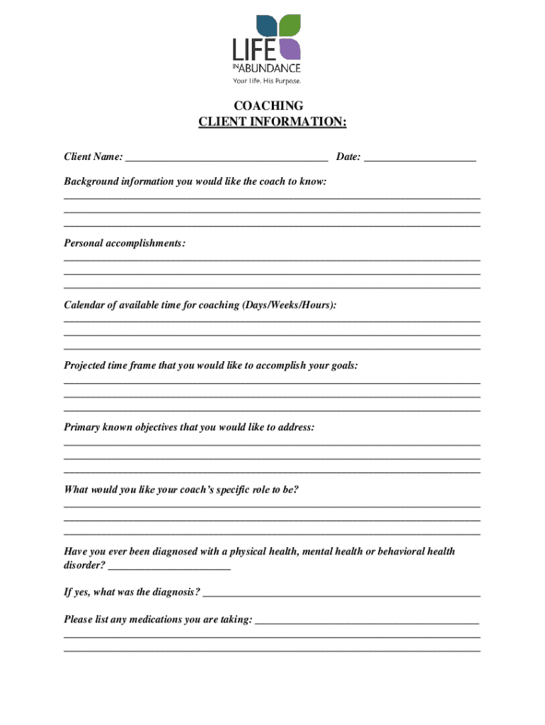 Fillable Online 11+ Personal Training Questionnaire Templates in PDFDOC ...