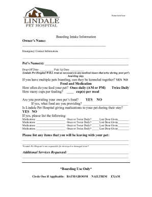 Fillable Online Boarding Intake Form .docx Fax Email Print - pdfFiller