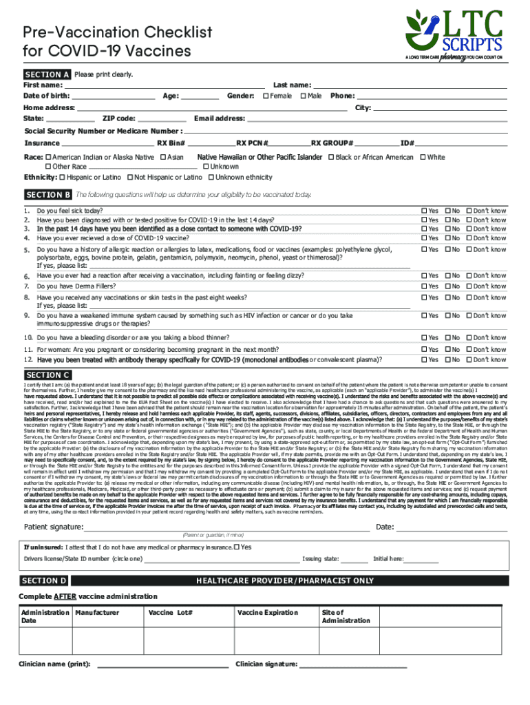 Fillable Online pre-vaccination-screening-form-ltc Fax Email Print ...