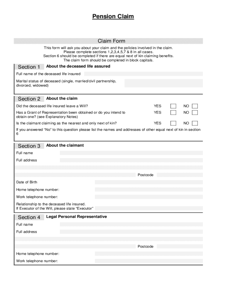 Fillable Online Pension Credit Benefits Claim Form - Edit, Fill, Sign ...