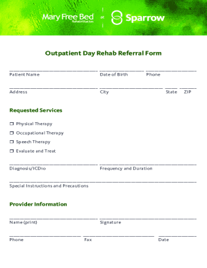 Fillable Online REHABILITATION SERVICES OUTPATIENT REFERRAL FORM Fax ...