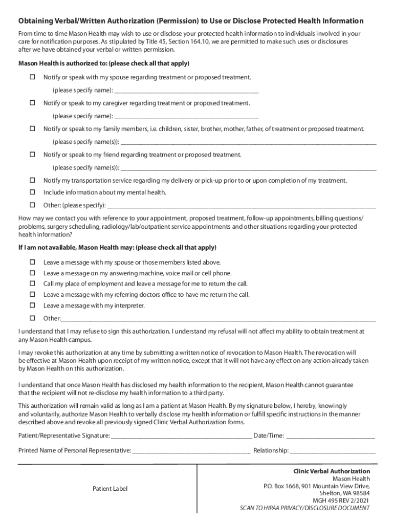 Fillable Online Obtaining Verbal/Written Authorization (Permission) to ...