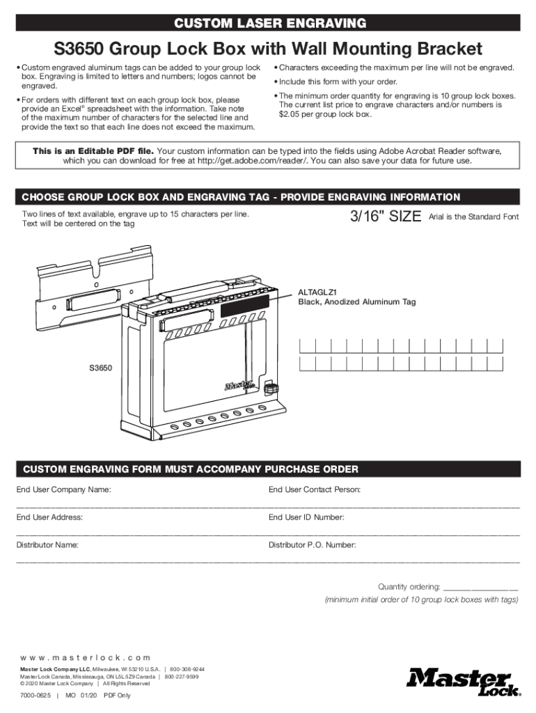 Fillable Online S3650 Group Lock Box with Wall Mounting Bracket. Laser ...