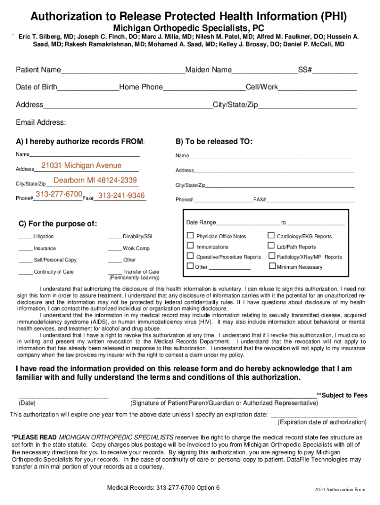Fillable Online Authorization to Disclose Protected Health ... - MichiganAuthorization to ...