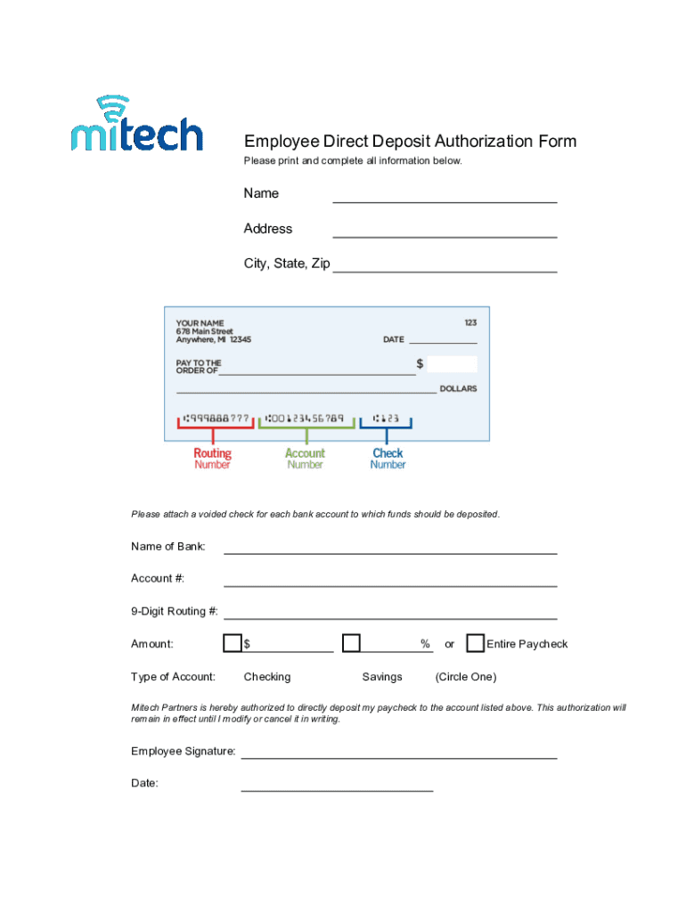 Fillable Online Free Direct Deposit Authorization Forms & Templates ...