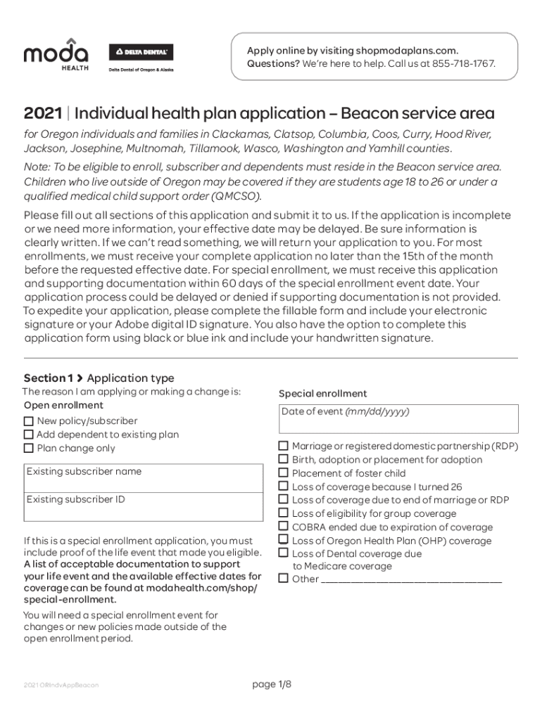Fillable Online 2021 Individual health plan application Beacon service ...