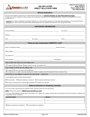 Fillable Online Rollover Certification Form - Mountain West IRA Fax ...