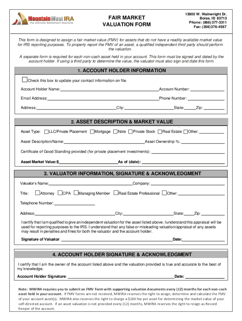 Fillable Online FAIR MARKET VALUATION FORM Fax Email Print - pdfFiller