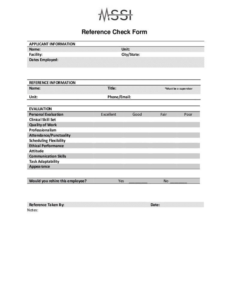 Fillable Online Reference Check Form - MSSI Fax Email Print - pdfFiller
