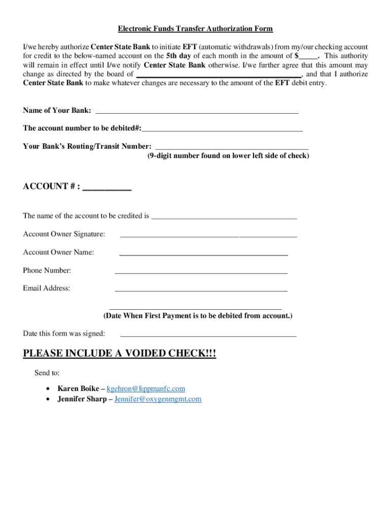 Fillable Online Electronic Funds Transfer (EFT ...