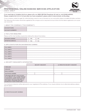 Fillable Online Professional Online Banking Application Form - View ...