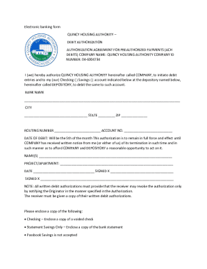 Fillable Online Electronic banking form QUINCY HOUSING AUTHORITY DEBIT ...