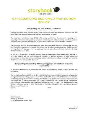 Fillable Online SAFEGUARDING & CHILD PROTECTION POLICY STATEMENT Fax ...