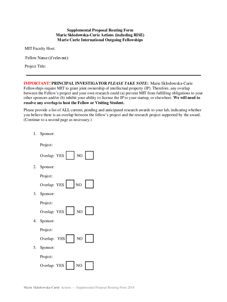 Fillable Online Supplemental Proposal Routing Form - Marie Curie ...