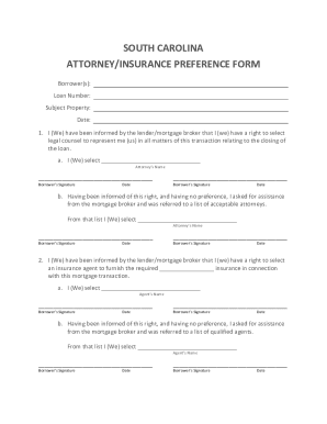 Fillable Online SOUTH CAROLINA ATTORNEY/INSURANCE PREFERENCE FORM Fax ...