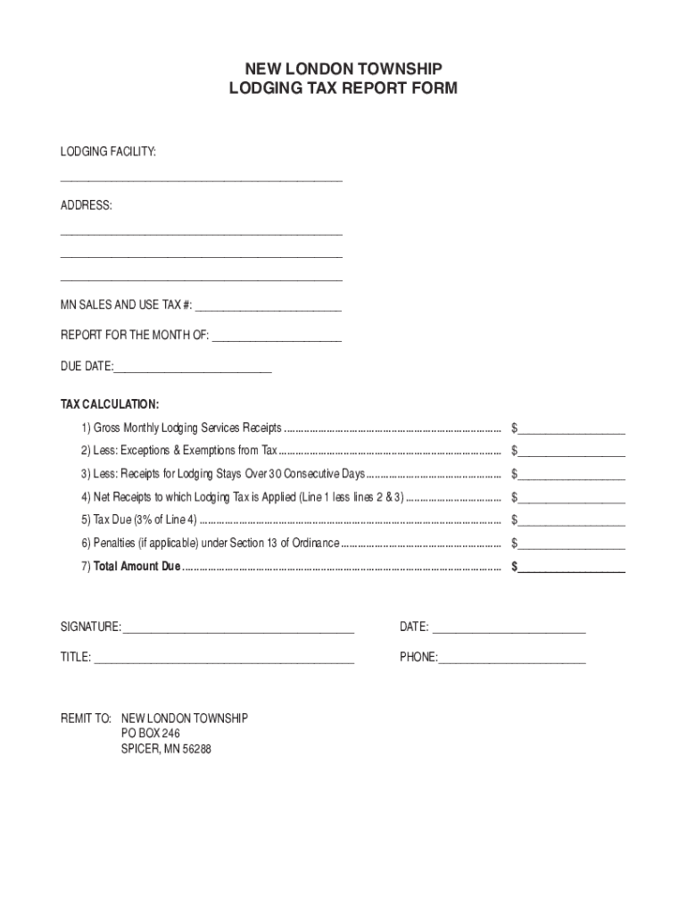 Fillable Online LODGING TAX REPORT FORM Fax Email Print - pdfFiller