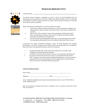 Fillable Online Reciprocity Application Form - NLCSA Fax Email Print ...