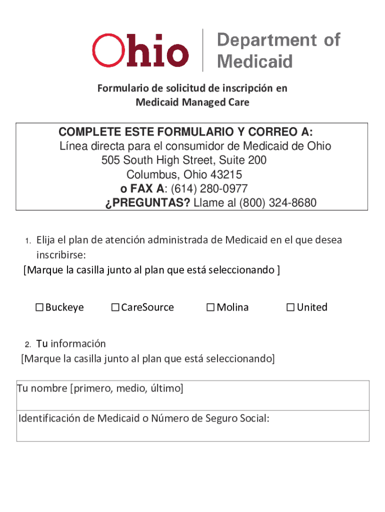 Fillable Online Formulario de solicitud de inscripcin en Medicaid ...