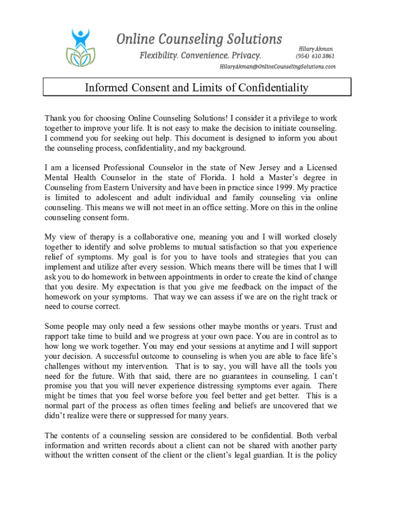 Fillable Online The Limits of Confidentiality: Informed Consent and ...