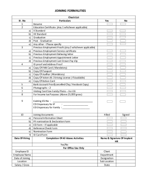 Fillable Online NEW Joining Formalities - CiteHRJoining Formalities - SlideShareJoining ...