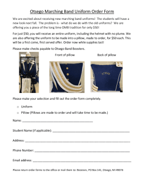 Fillable Online Otsego Marching Band Uniform Order Form Fax Email Print ...