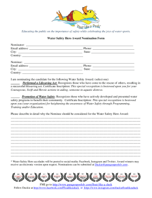 Fillable Online Water Safety Hero Award Nomination Form Fax Email Print ...