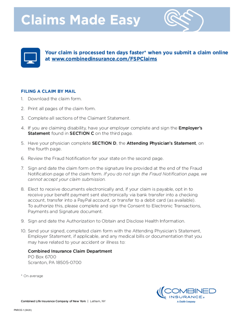 Fillable Online Download claim form - Combined Insurance Fax Email ...