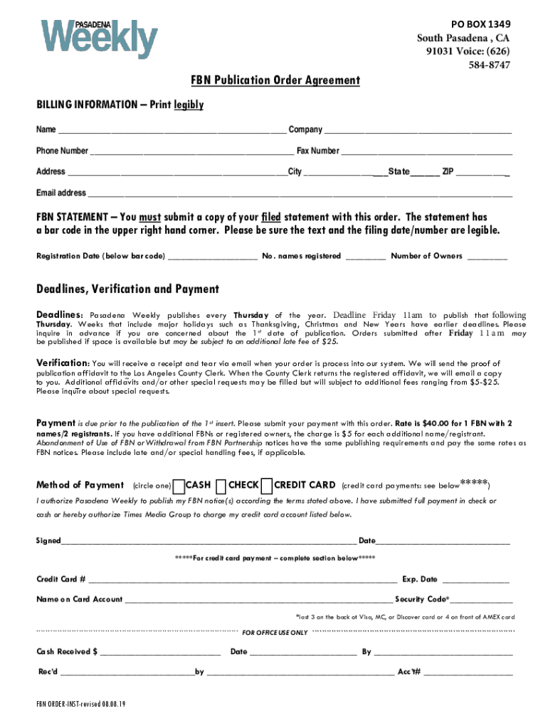 Fillable Online INSTRUCTIONS FOR FICTITIOUS BUSINESS NAME (FBN ...