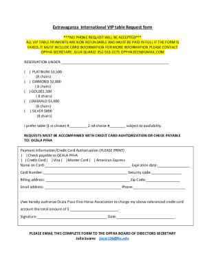 Fillable Online Extravaganza International VIP table Request form Fax ...