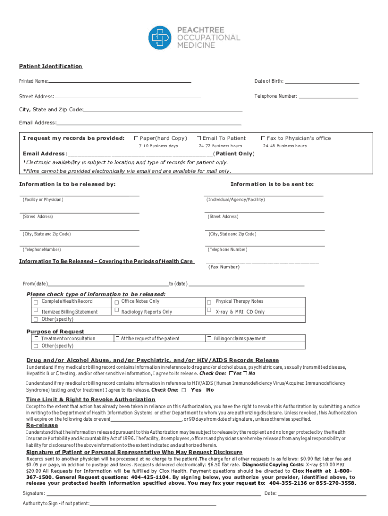 Fillable Online Patient Medical Records Request Form - Atlanta ...
