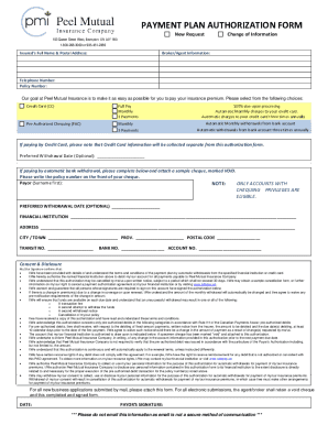 Fillable Online PAYMENT PLAN AUTHORIZATION FORM - Peel Mutual Fax Email Print - pdfFiller