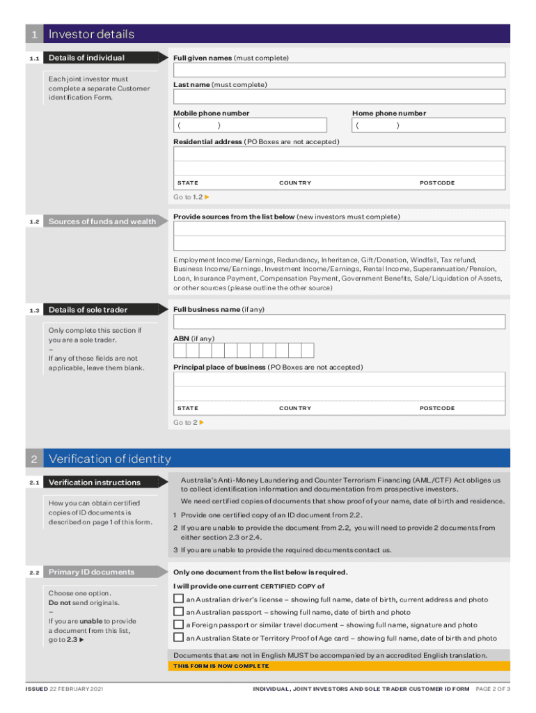 Fillable Online Pendal Individual, Joint Investors and Sole Trader ...
