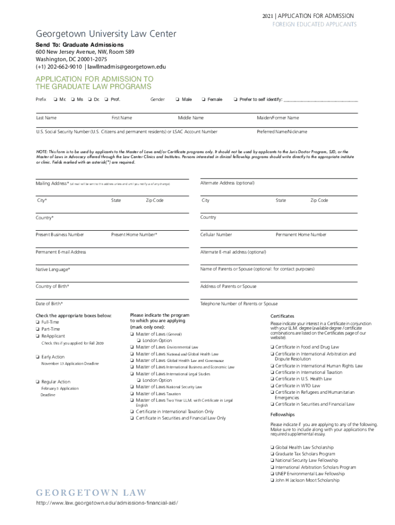 Fillable Online Fall 2021 Online Degree and Certificate ... - Georgetown Law Fax Email Print ...