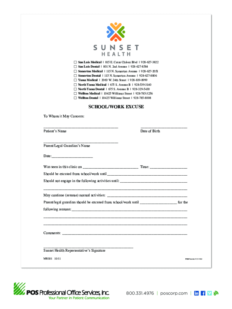 Fillable Online SCHOOL/WORK EXCUSE Fax Email Print - pdfFiller