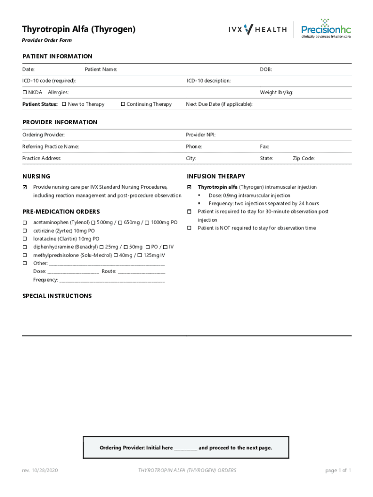 Fillable Online Thyrotropin Alfa () - Precisionhc Fax Email Print ...