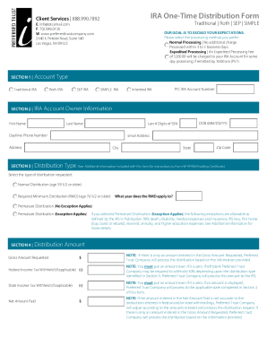 Fillable Online IRA One-Time Distribution Form - Preferred Trust ...