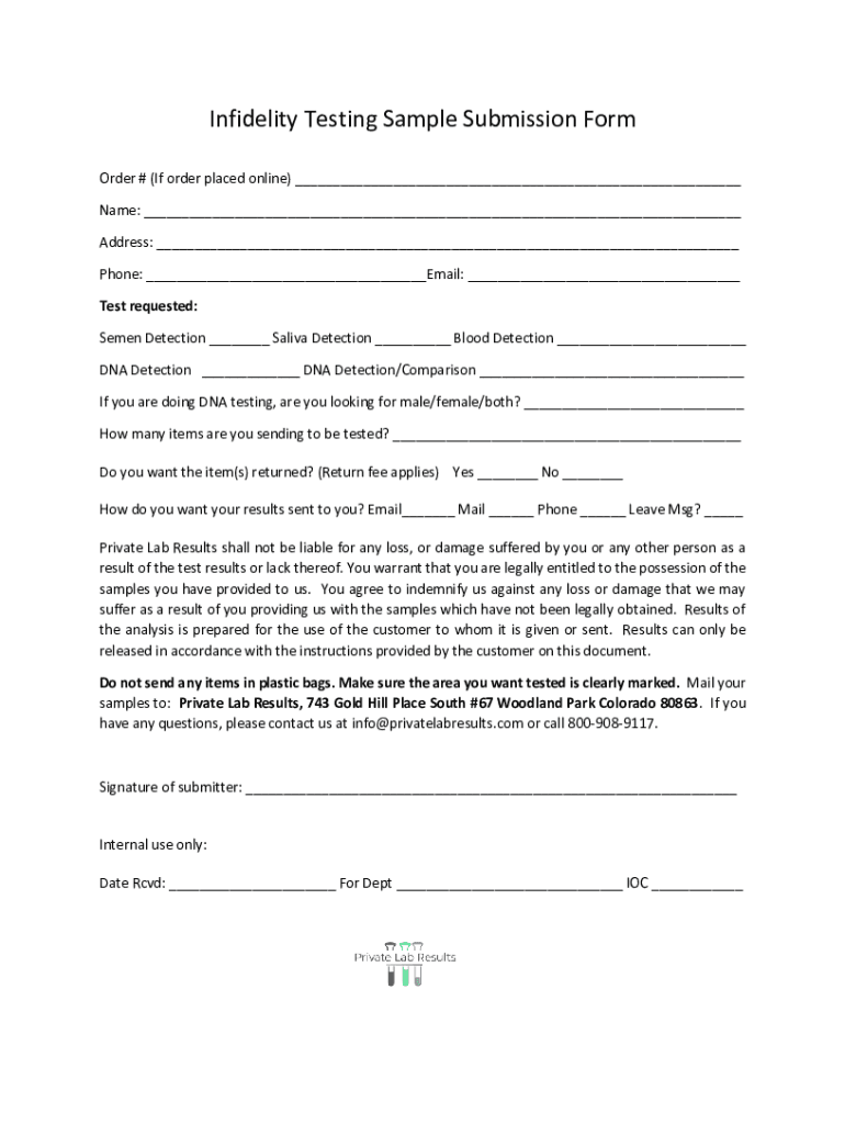 Fillable Online Sample Submission Form Liquid - Private Lab Results Fax Email Print - pdfFiller