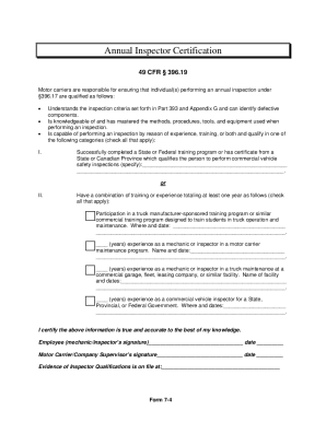 Fillable Online Annual Inspector Certification Fax Email Print - pdfFiller