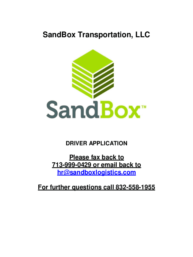 Fillable Online Fillable Online SandBox Transportation, LLC - SandBox ...