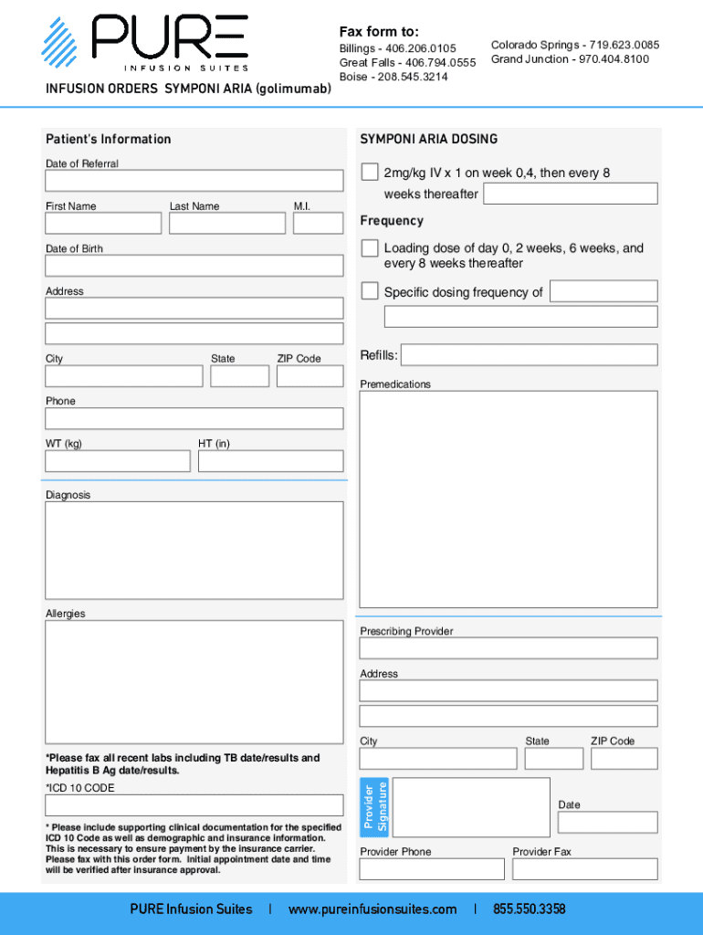 Fillable Online INFUSION ORDERS SYMPONI ARIA () Fax Email Print - pdfFiller