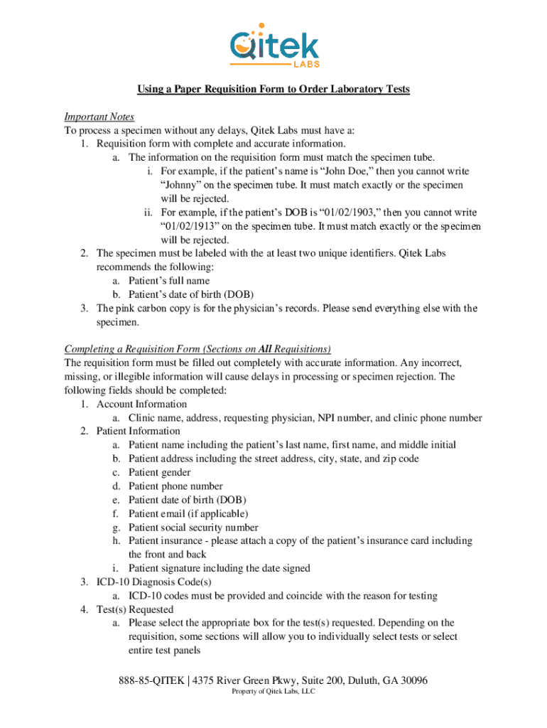 Fillable Online Using a Paper Requisition Form to Order Laboratory ...