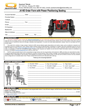 Fillable Online J4 HD Order Form with Power Positioning Seating. J4 HD ...
