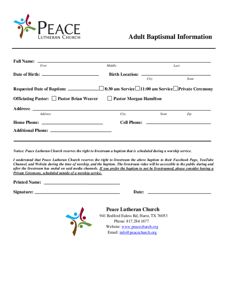 Fillable Online Adult Baptismal Information Fax Email Print - pdfFiller