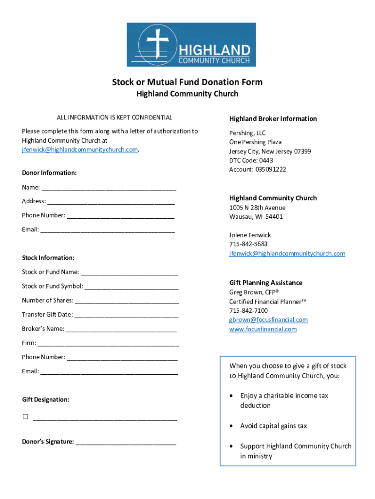 Fillable Online Stock or Mutual Fund Donation Form Fax Email Print ...